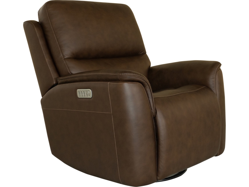 Flexsteel Henry Burnt Umber Leather Power Swivel Gliding Recliner with ...