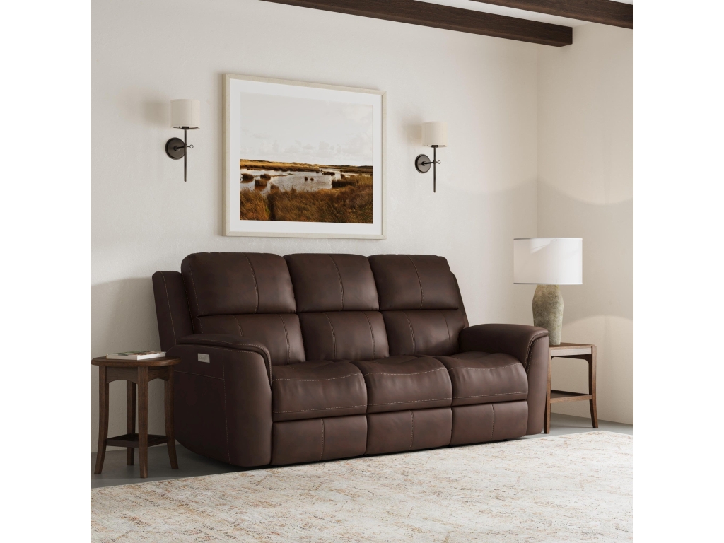 Flexsteel Henry Burnt Umber Leather Power Reclining Sofa with Power ...