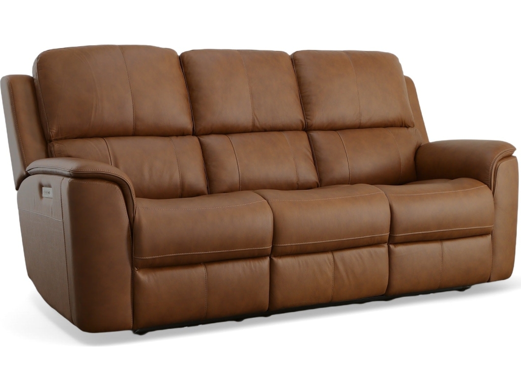Flexsteel Henry Caramel Leather Power Reclining Sofa with Power Headrests & Lumbar Furniture ...