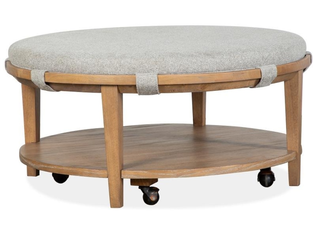 Magnussen Home Round Cocktail Table with Grey Uph. Top and Casters ...